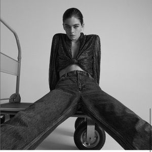 Zara | Tops | Zara Knotted Crop Top With Metallic Thread | Poshmark